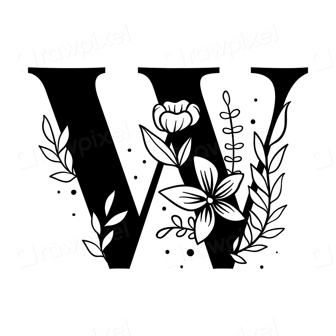 Letter W script psd floral | Premium PSD - rawpixel