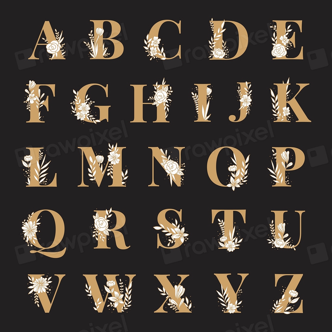 Alphabet floral typography script psd | Premium PSD - rawpixel