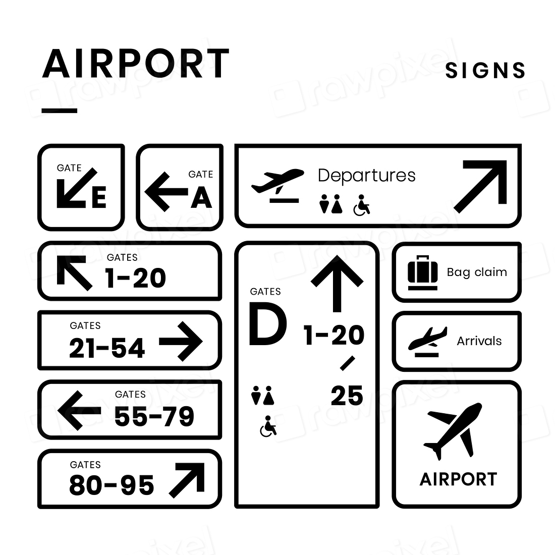 Airport signs icon vector set | Premium Vector - rawpixel