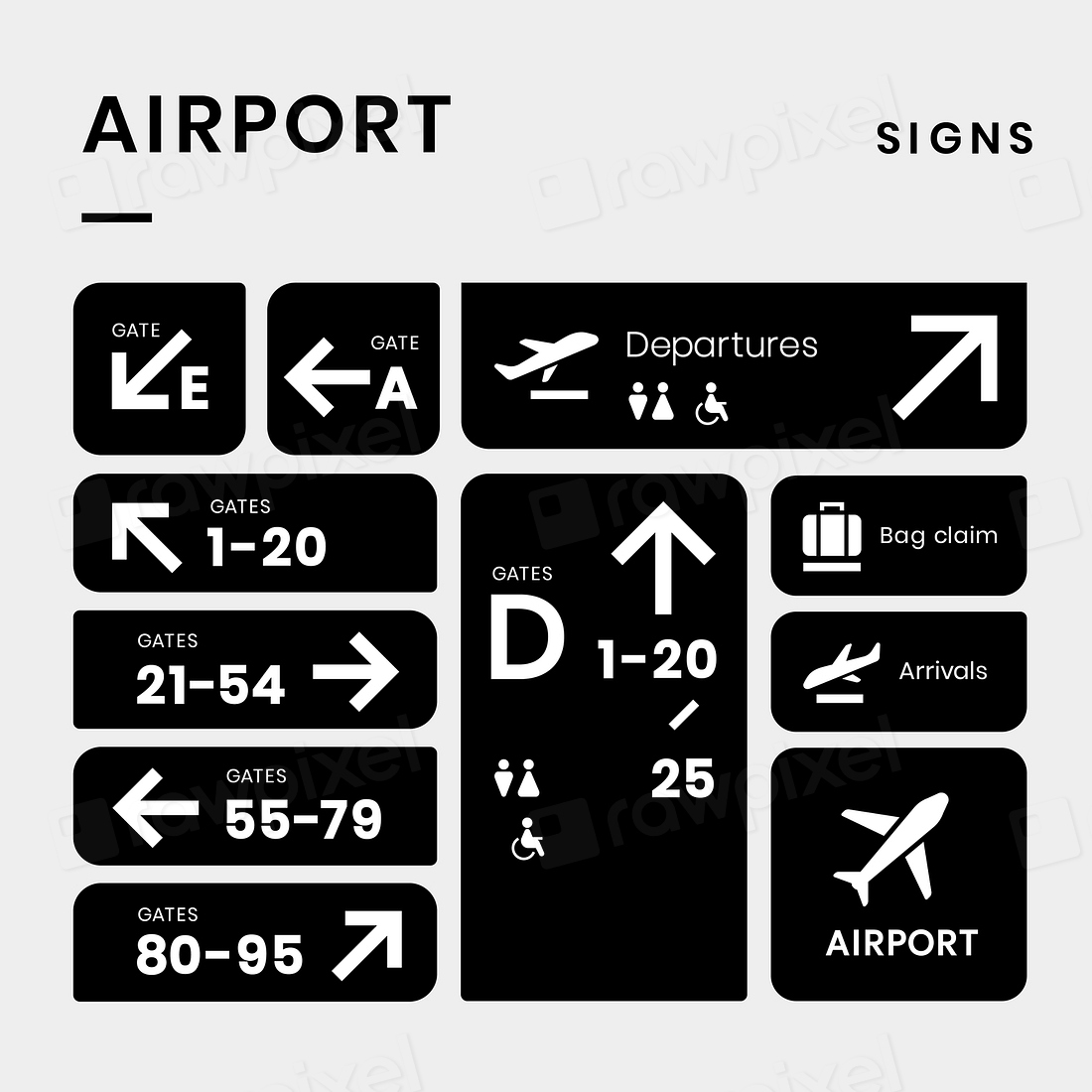 Airport signs icon vector set | Premium Vector - rawpixel
