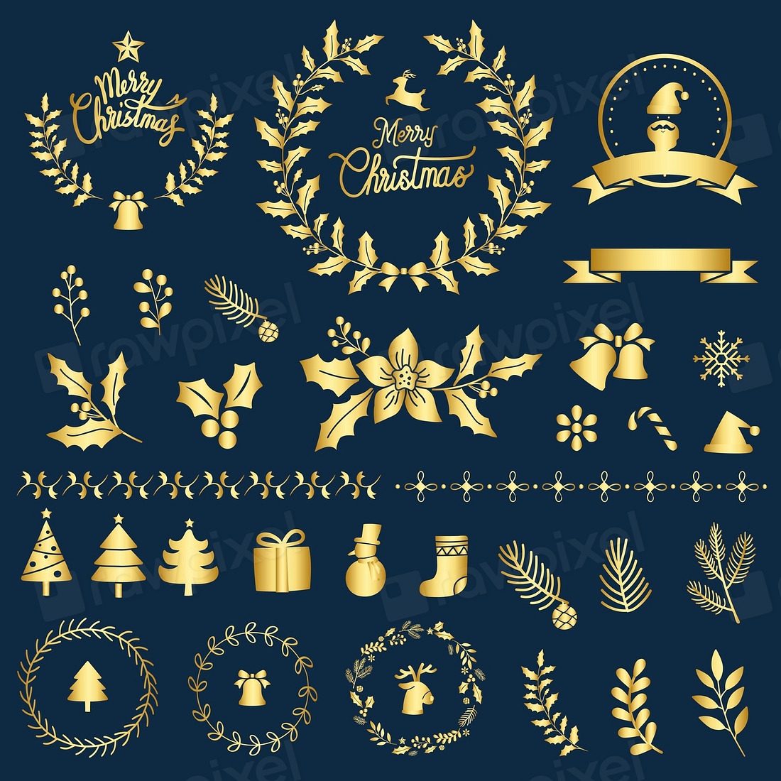 Set Christmas design elements vector | Premium Vector - rawpixel