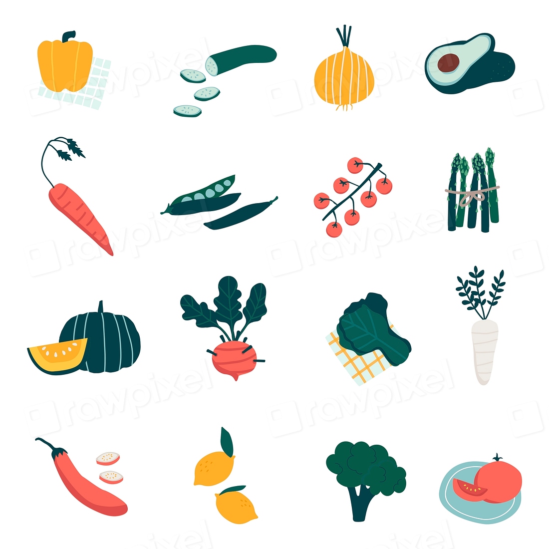 Colorful organic vegetable set vectors | Premium Vector - rawpixel