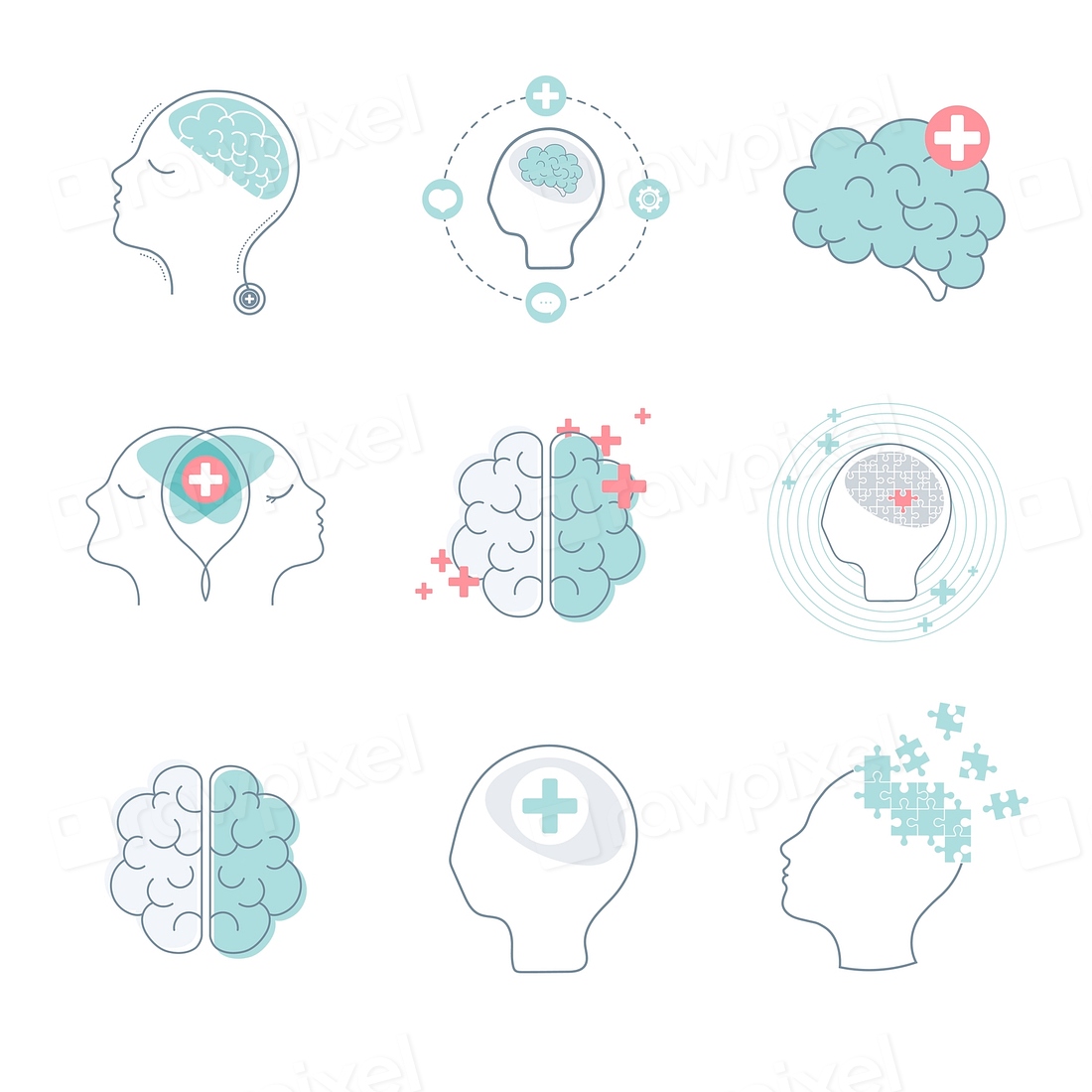 Brain mental health icons vector | Premium Vector - rawpixel