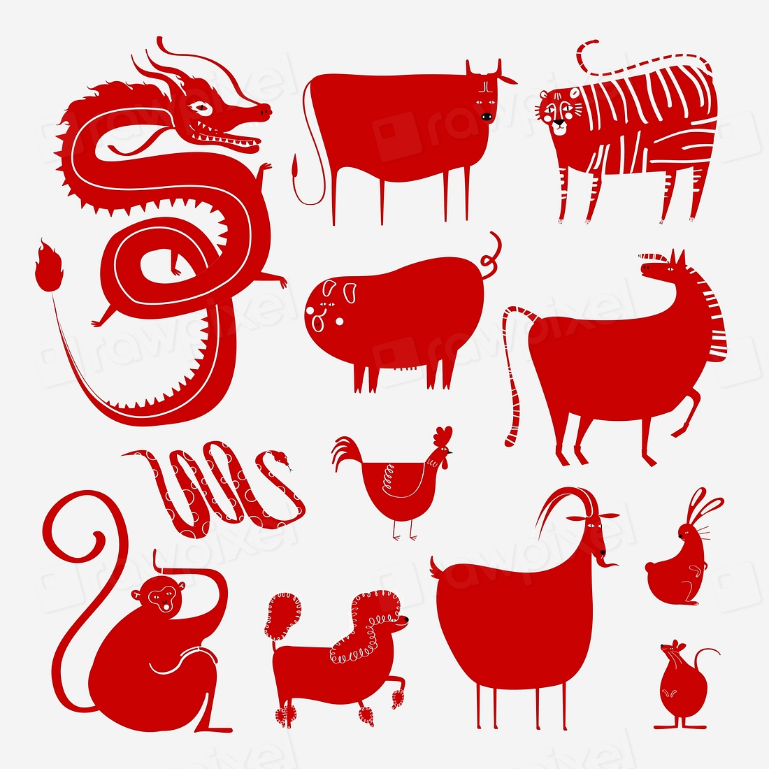 Traditional Chinese zodiac signs vector | Premium Vector - rawpixel