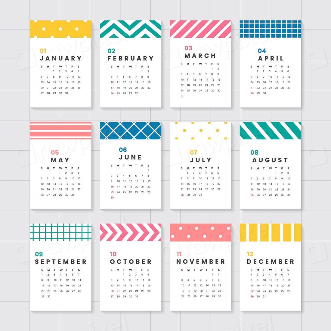 Pastel patterned calendar 2019 vector | Premium Vector - rawpixel