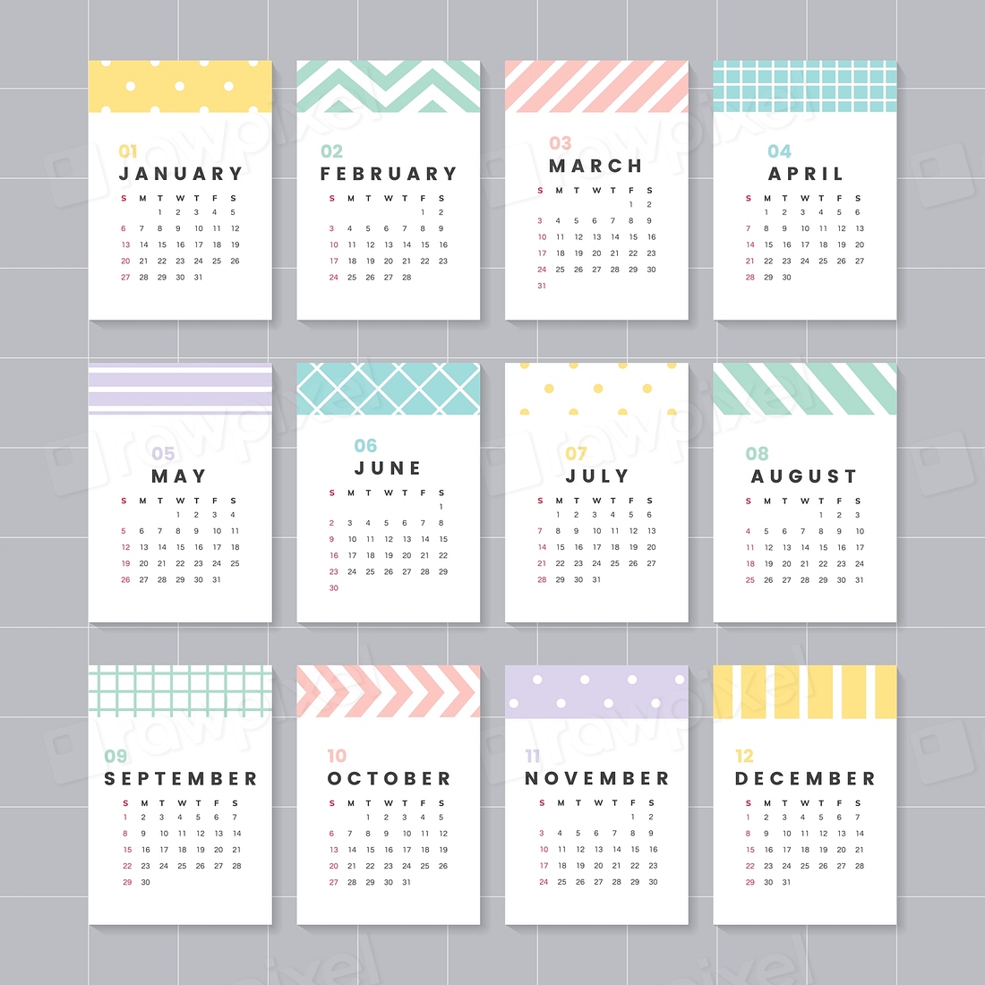 Pastel patterned calendar 2019 vector | Premium Vector - rawpixel