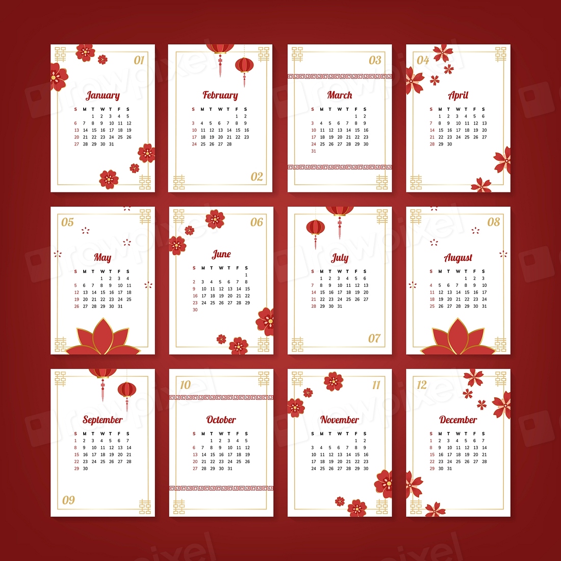 Red and gold Chinese calendar | Premium Vector - rawpixel