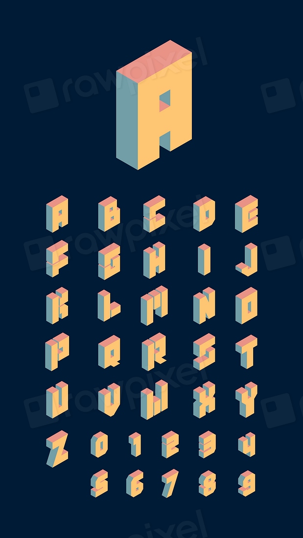 Isometric alphabet numbers vector collection | Premium Vector - rawpixel