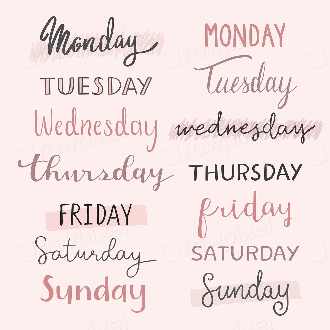 Weekdays typography collection vector | Premium Vector - rawpixel