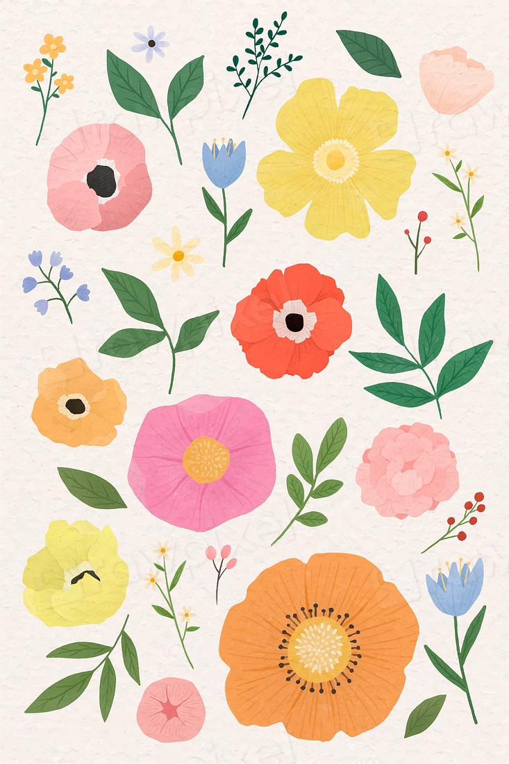 Colorful floral design set vector | Premium Vector - rawpixel