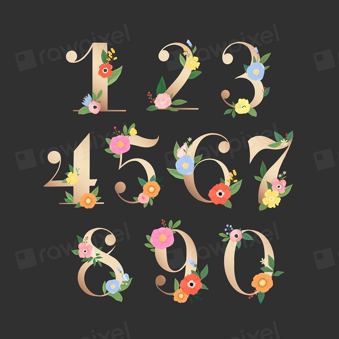 Floral number 0-9 vector set | Premium Vector - rawpixel