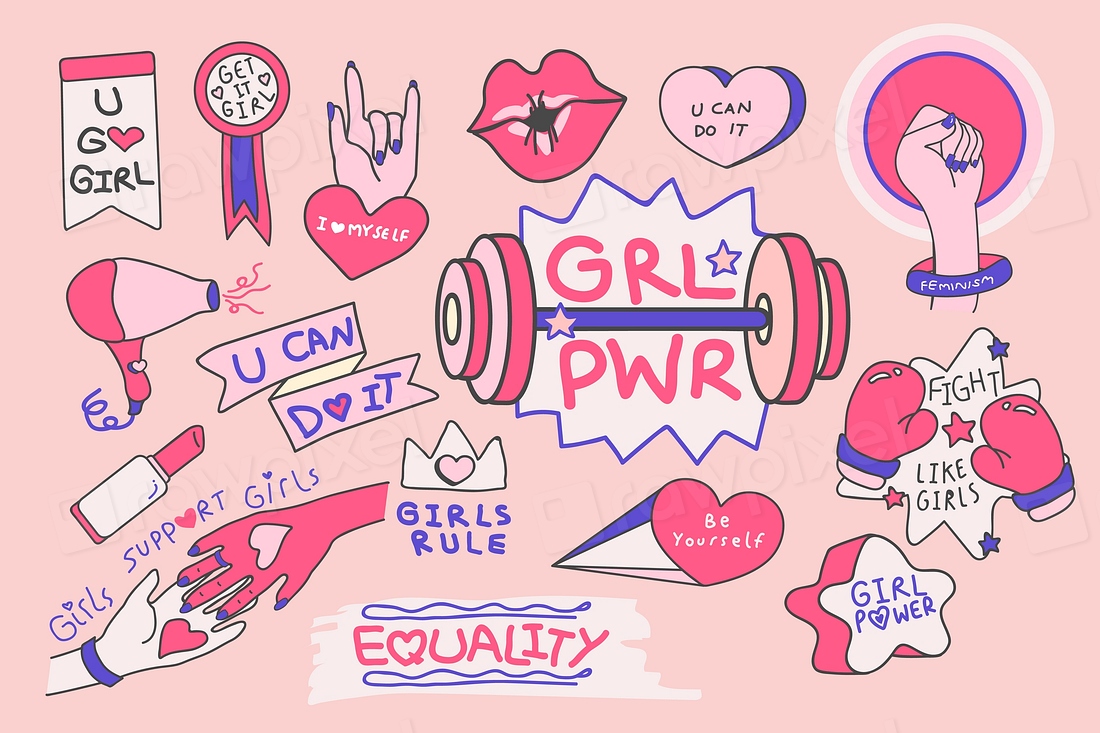 Pink girl power collection vectors | Premium Vector - rawpixel