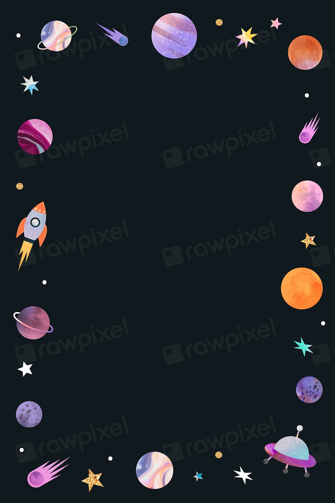 Colorful galaxy watercolor doodle frame | Premium Vector - rawpixel