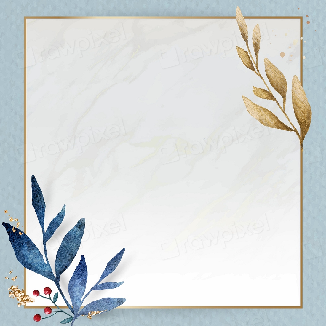 Christmas golden rectangle frame blue | Premium Vector - rawpixel