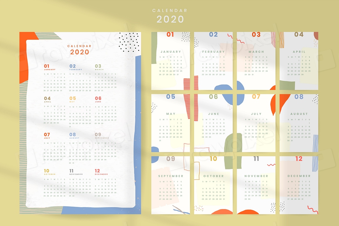 Colorful calendar 2020 vector set | Premium Vector - rawpixel