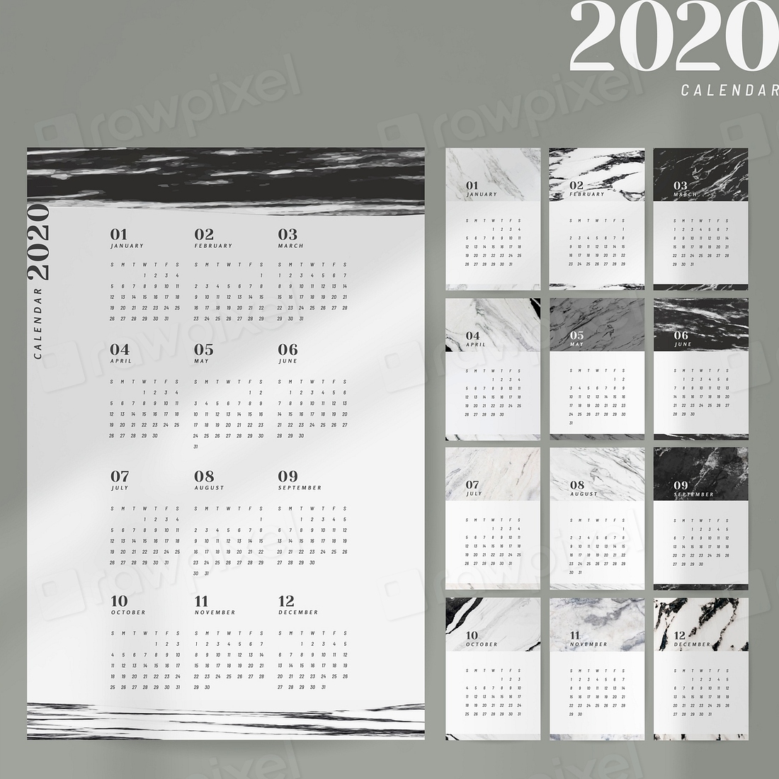 Black and white marble calendar | Premium Vector - rawpixel