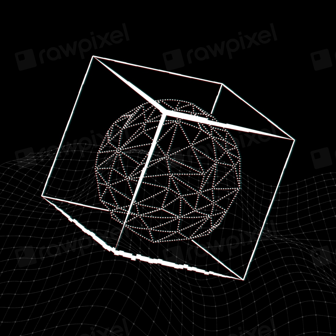 3D icosahedron cube glitch effect | Premium PSD - rawpixel