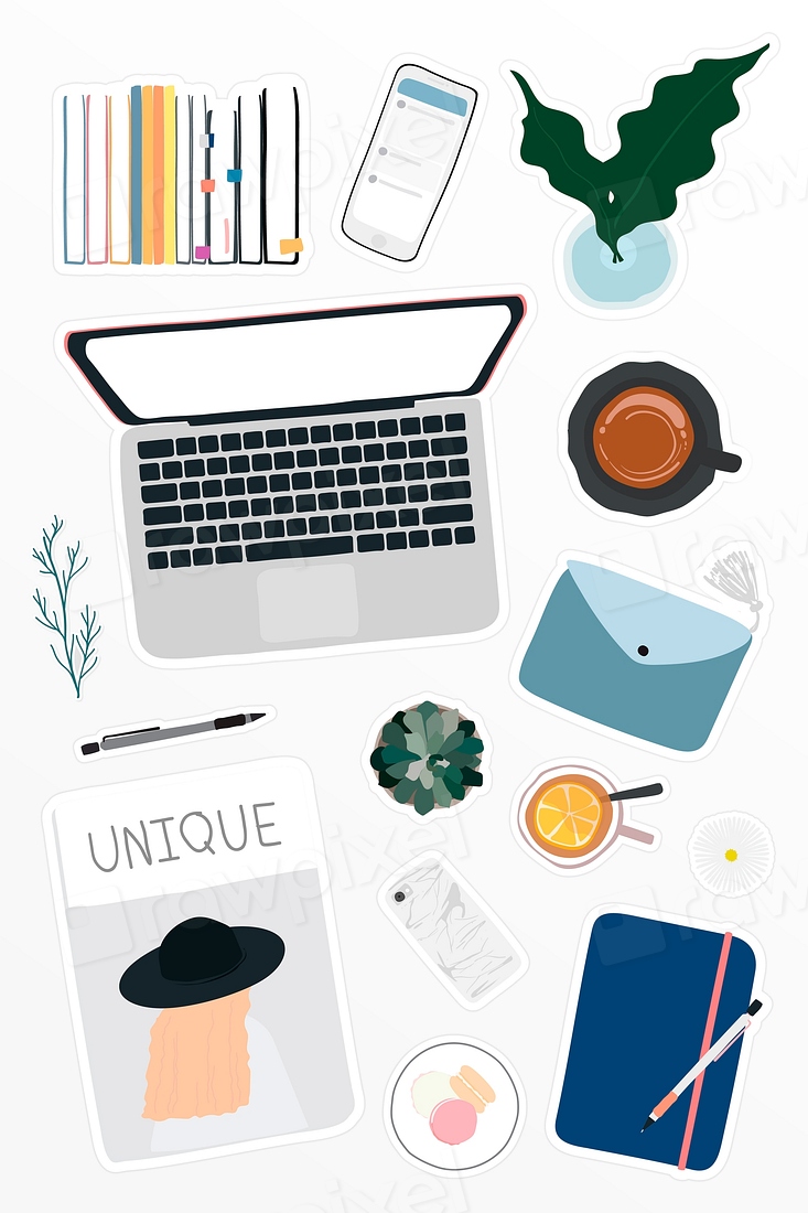 Digital devices table workspace sticker | Premium Vector - rawpixel
