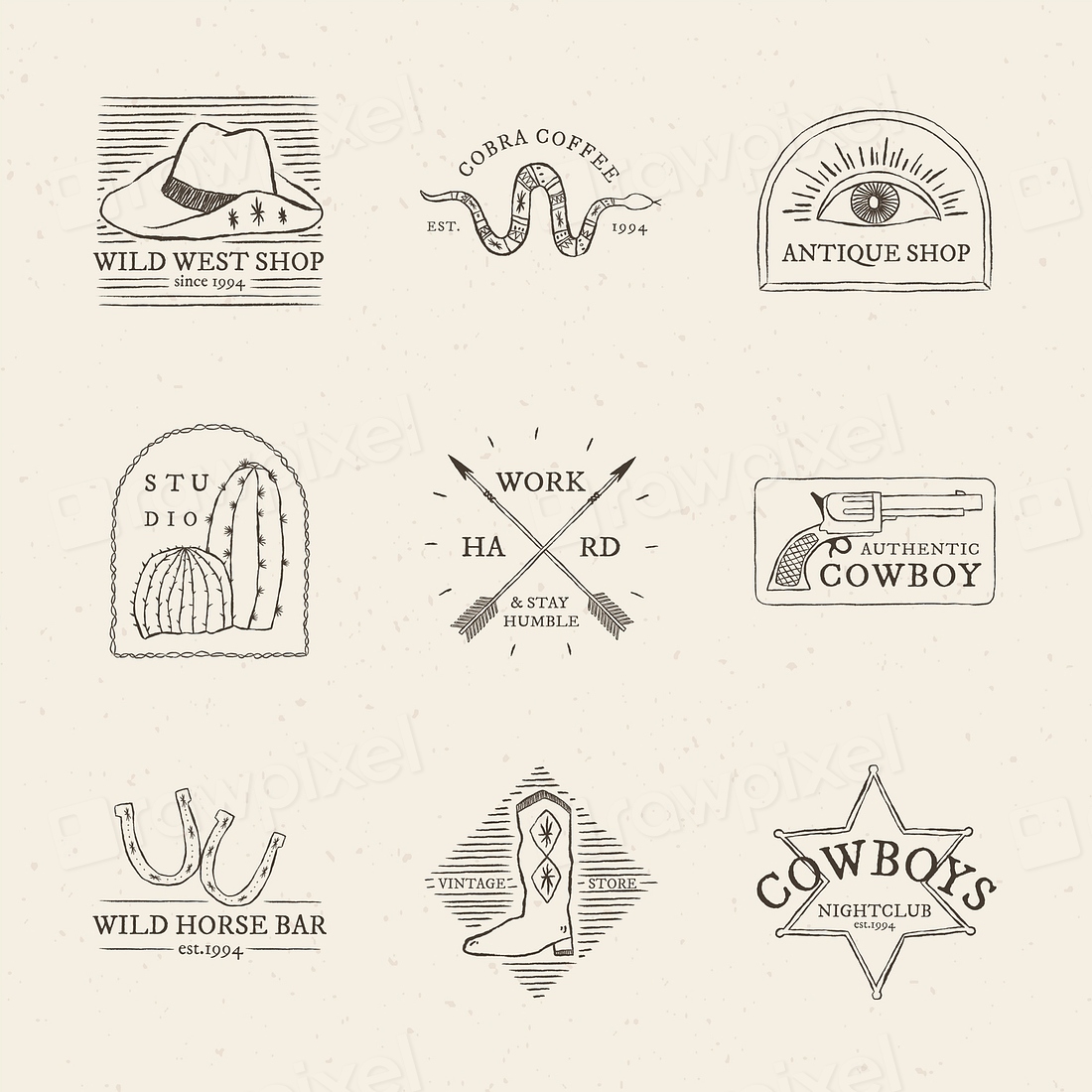Cowboy themed logo vector collection | Free Vector - rawpixel