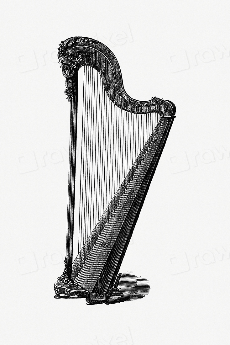 Vintage European style harp engraving | Premium PSD - rawpixel