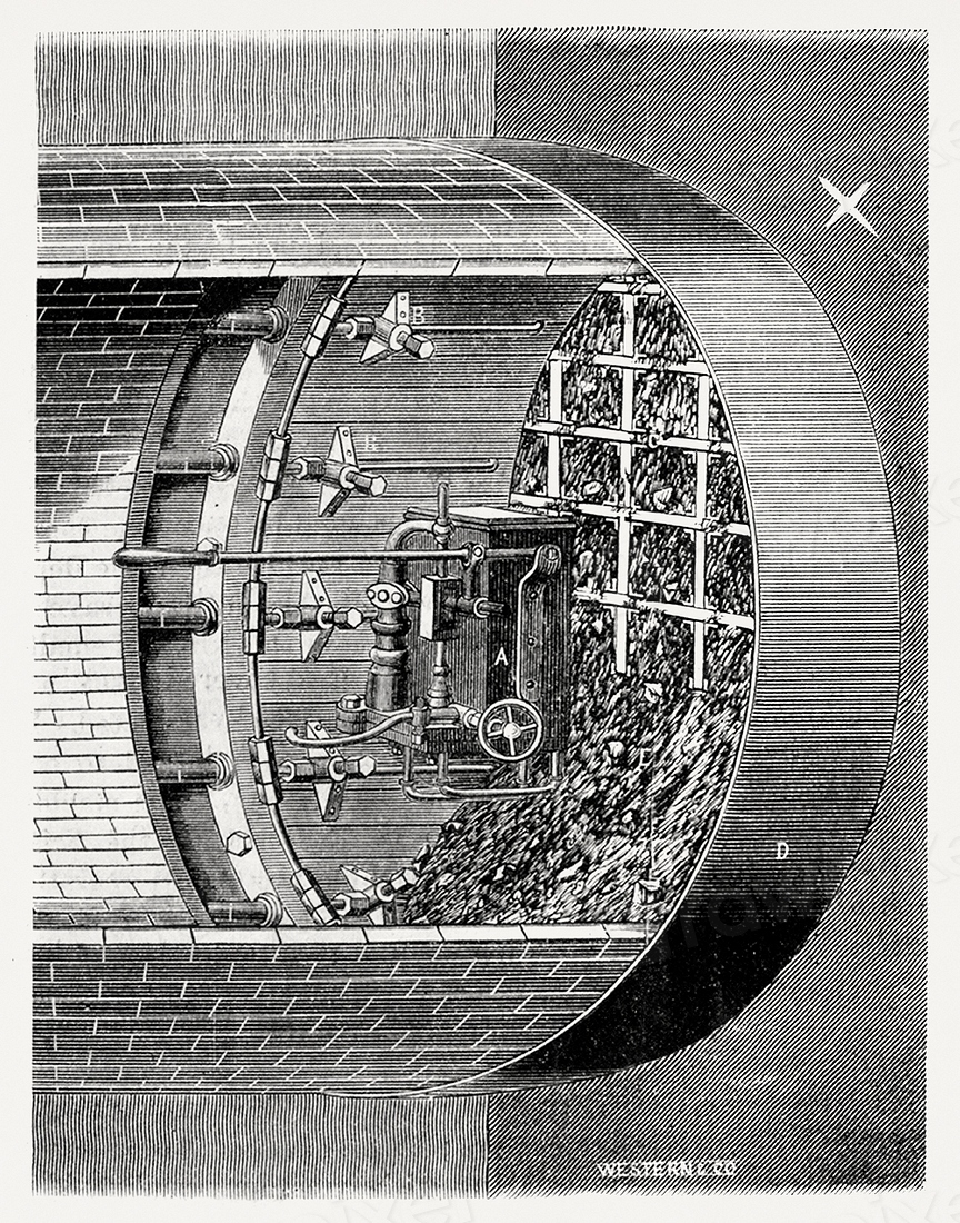 Vintage Illustration of underground tunneling-machine | Premium PSD ...