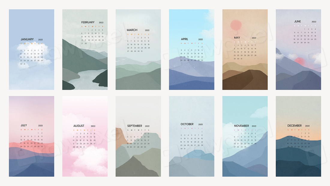 Sky & mountain yearly calendar | Premium PSD - rawpixel