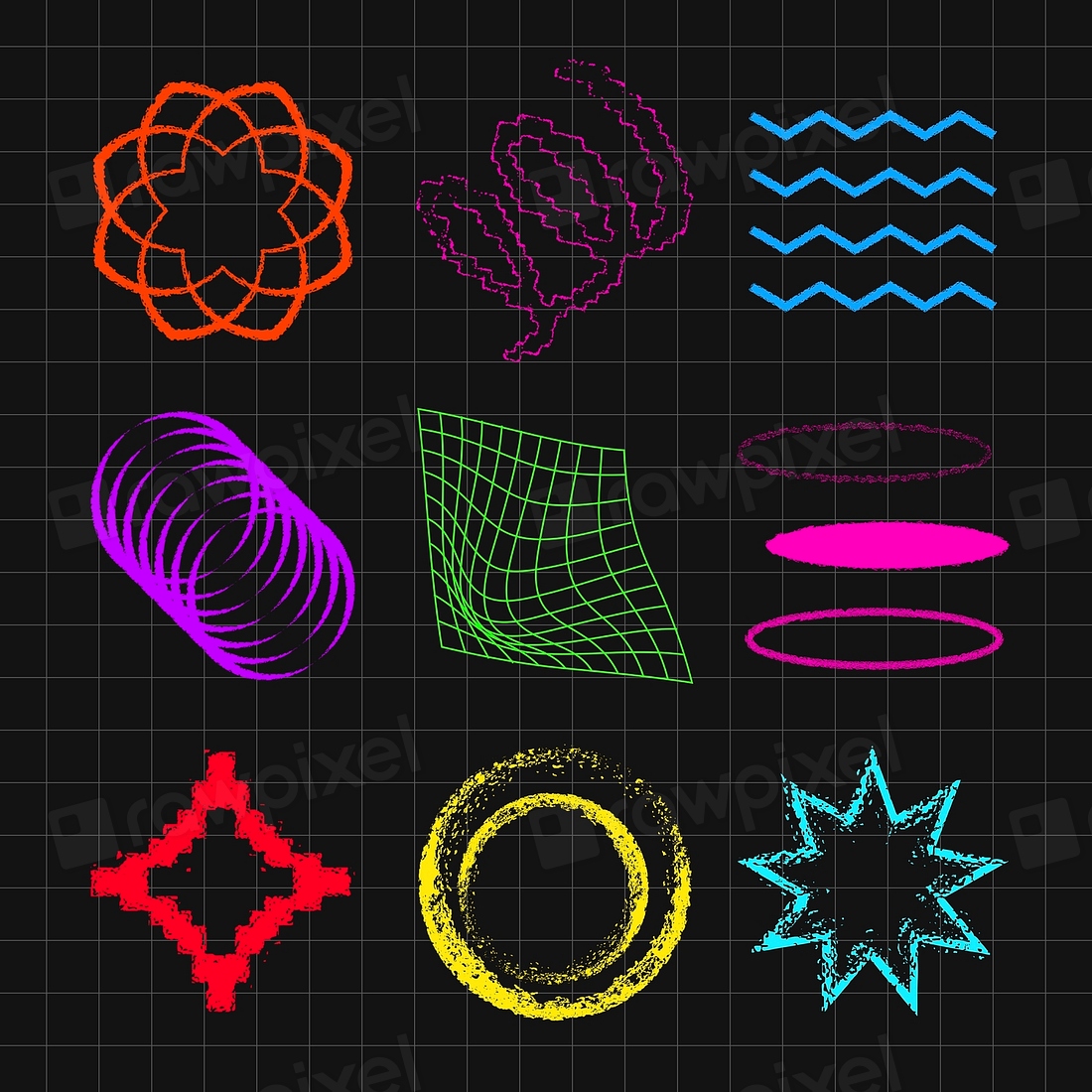 Neon abstract shape cliparts, 90s | Premium Vector - rawpixel