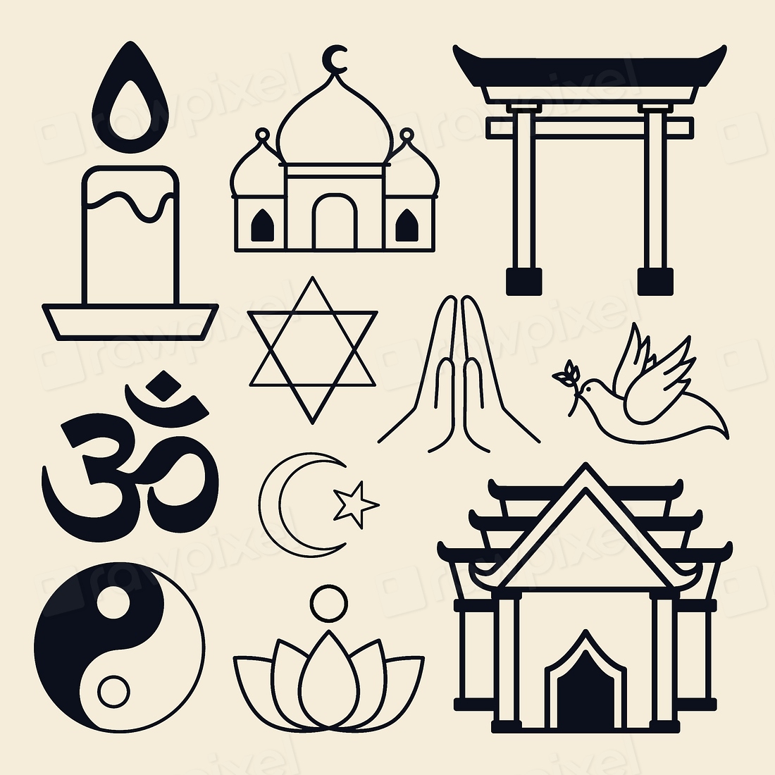 Mixed religious symbols set vector | Premium Vector - rawpixel