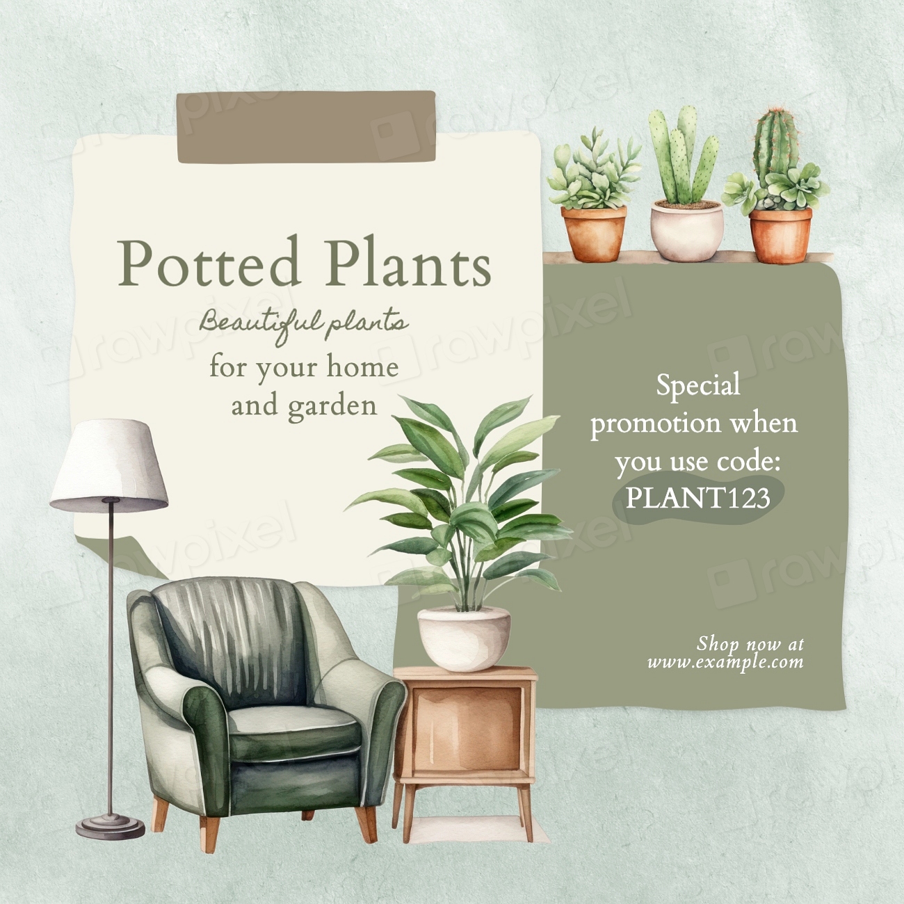 Potted plants Facebook post template, | Premium Editable Template ...