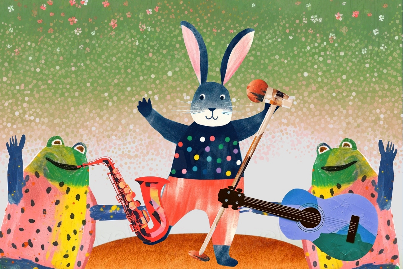 Singer rabbit, music band paper | Free Editable Design - rawpixel