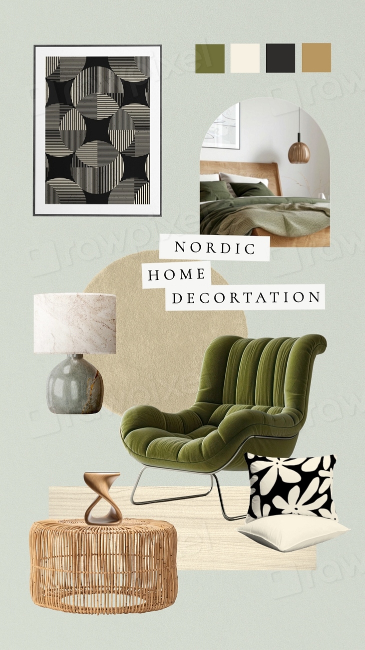 Green interior design mood board | Premium Moodboard Maker - rawpixel