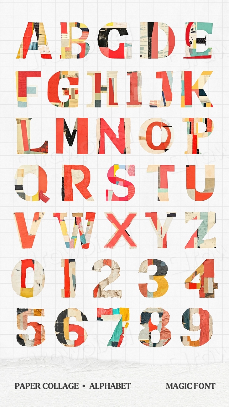 Paper collage alphabet magic font | Premium Editable Design - rawpixel