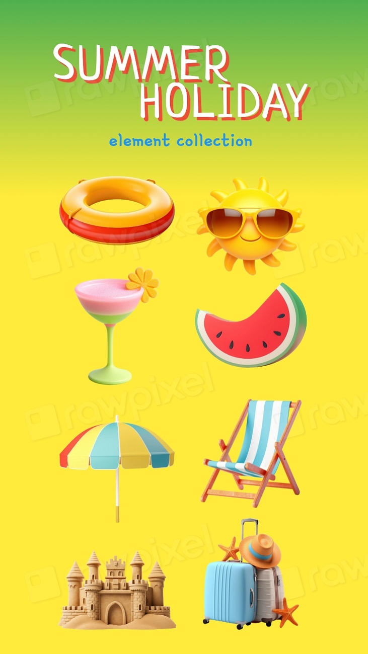 3D Summer essential set, editable | Premium Editable Design - rawpixel