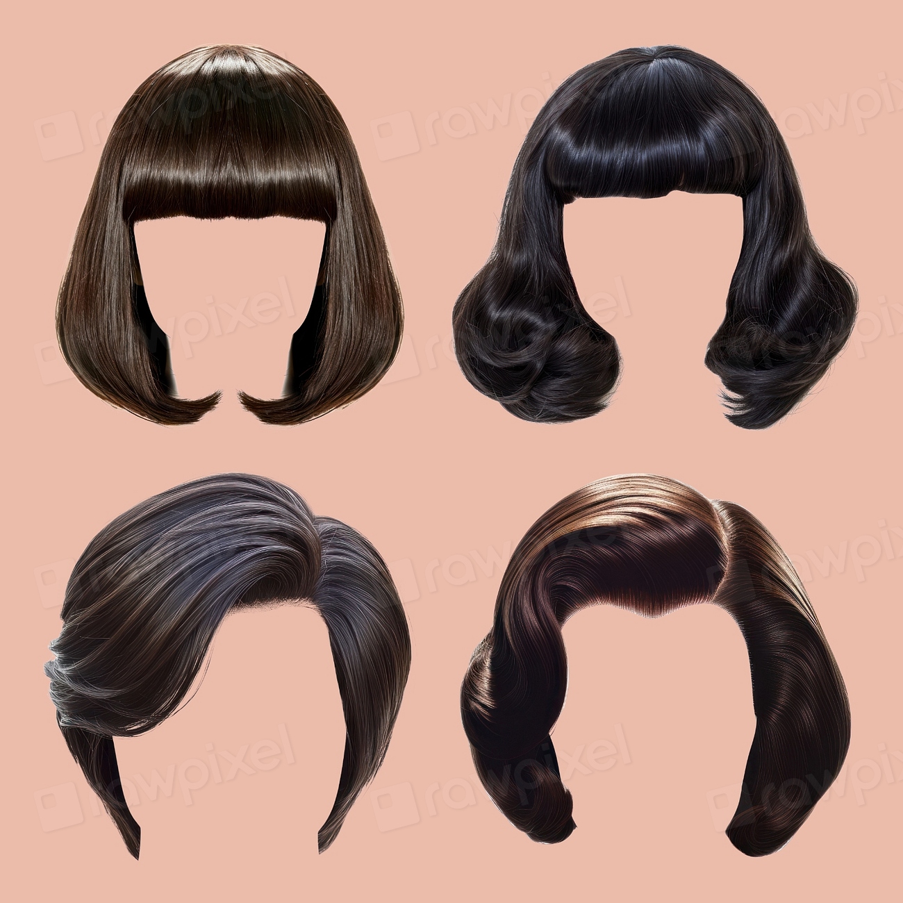 Hair wig design element set, | Premium Editable Design - rawpixel
