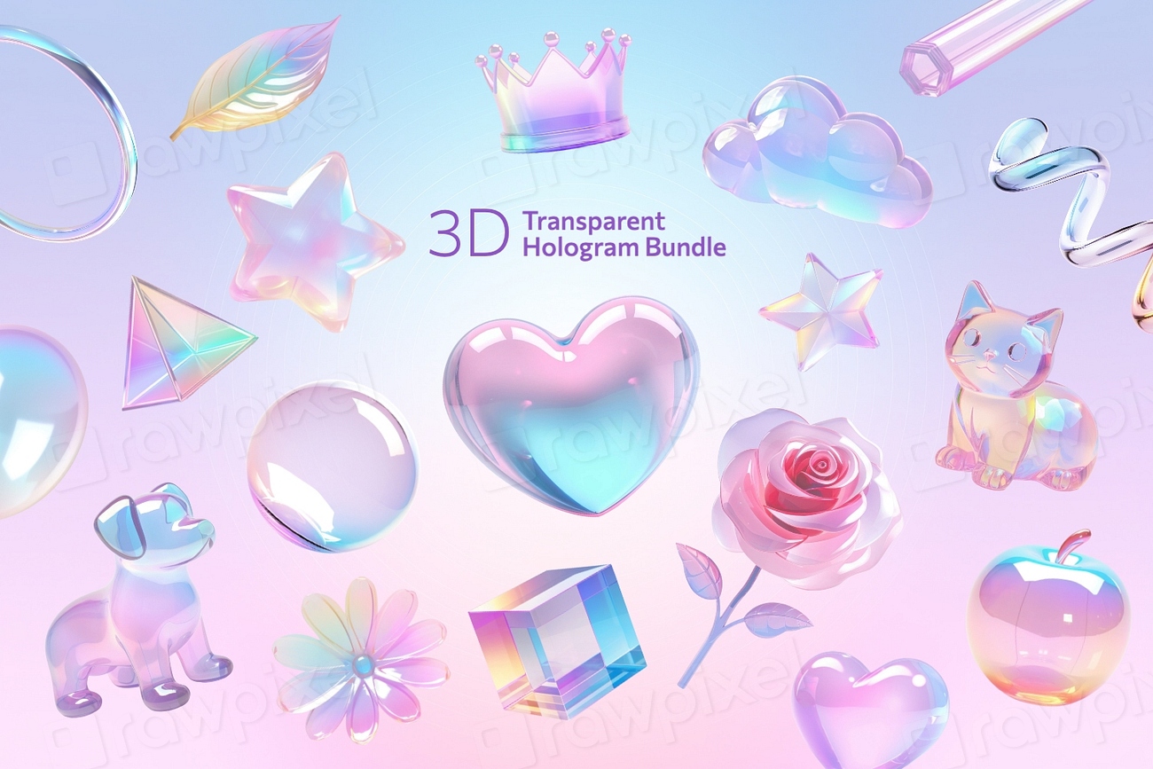 Vibrant 3D holographic design elements, | Premium Editable Design ...