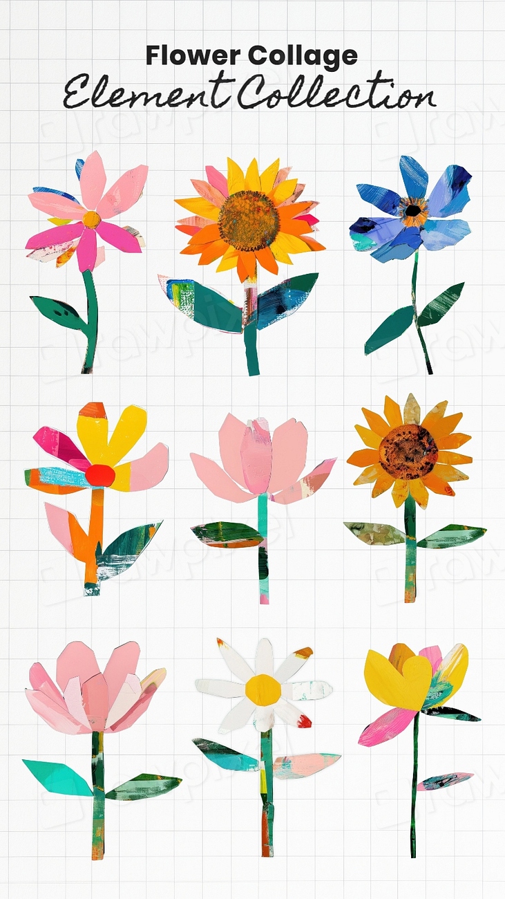 Colorful cute flower collage element | Premium Editable Design - rawpixel