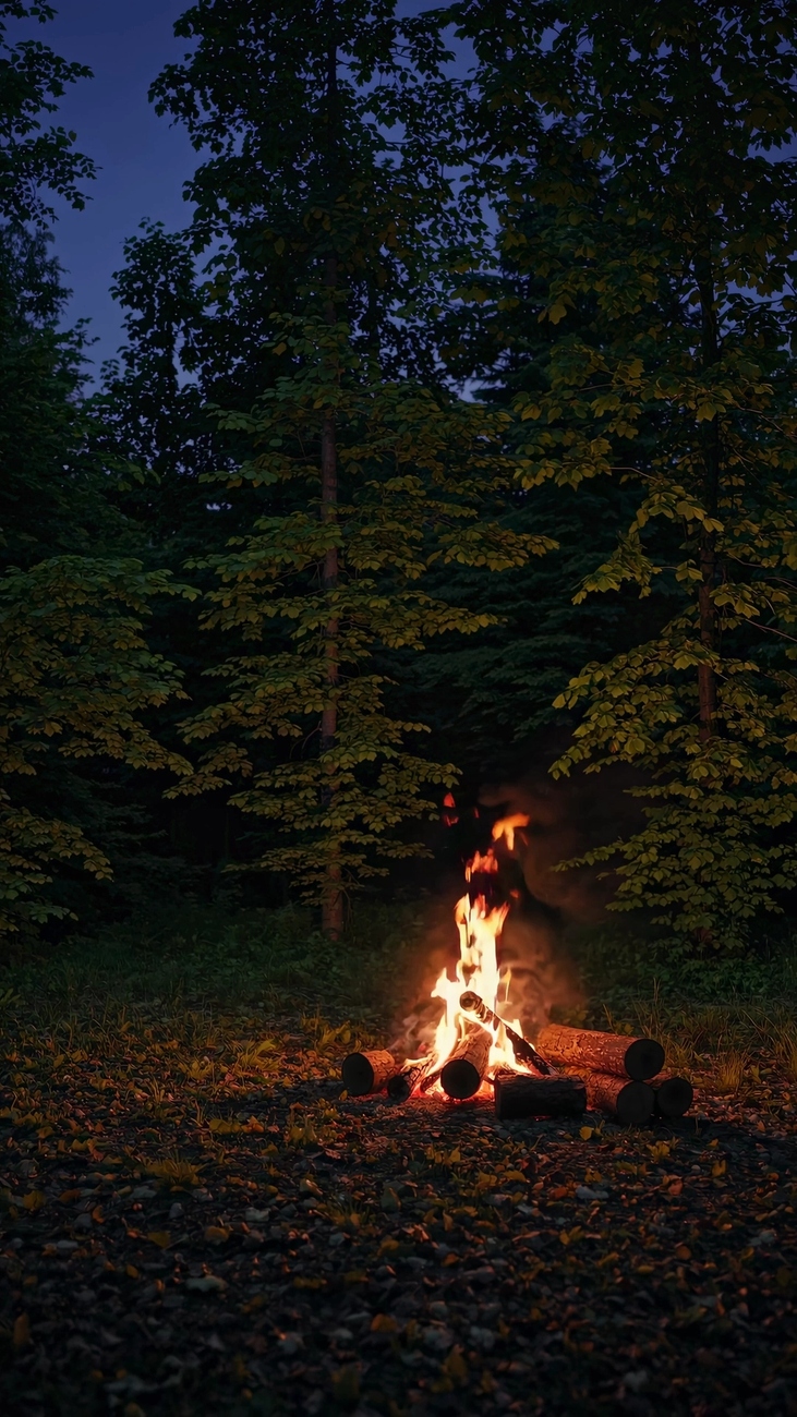 serene campfire scene forest dusk | Free Video - rawpixel