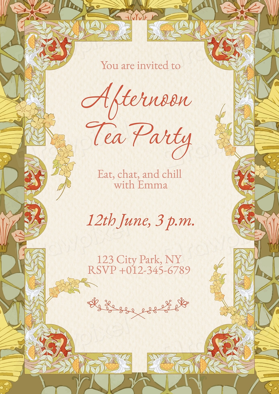 Tea party invitation poster template | Free Photo - rawpixel
