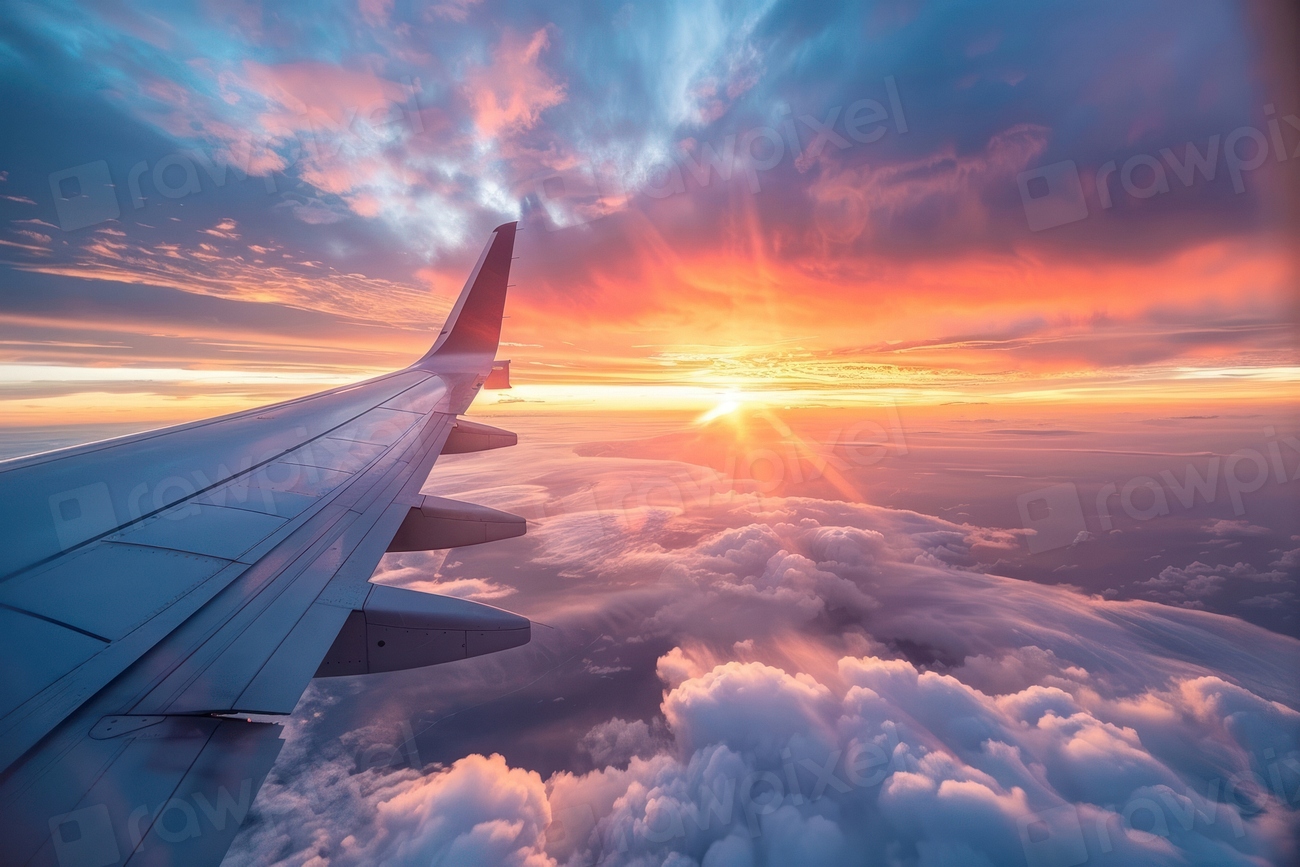 Beautiful sunset sky clouds airplane | Free Photo - rawpixel