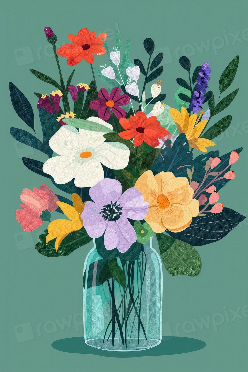 Colorful flowers vase graphics painting. | Premium Photo Illustration ...