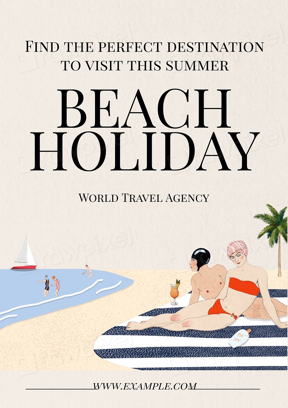 Beach holiday poster template & | Free Photo - rawpixel