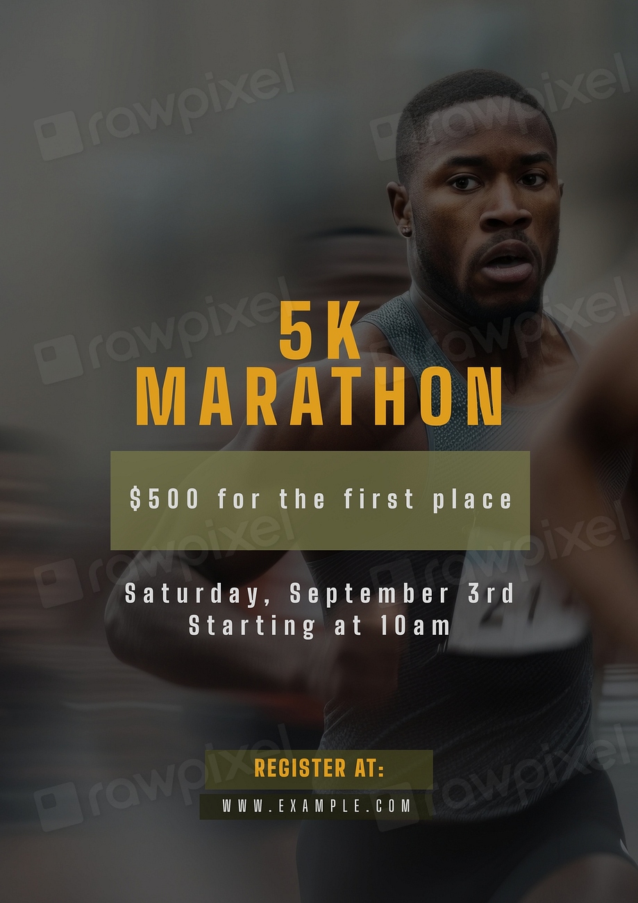 5k marathon poster template | Free Photo - rawpixel