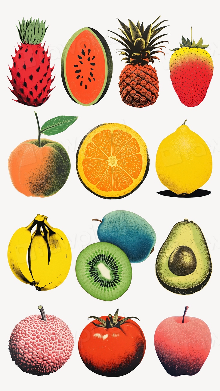 Silk screen style fruits isolated | Premium Photo - rawpixel