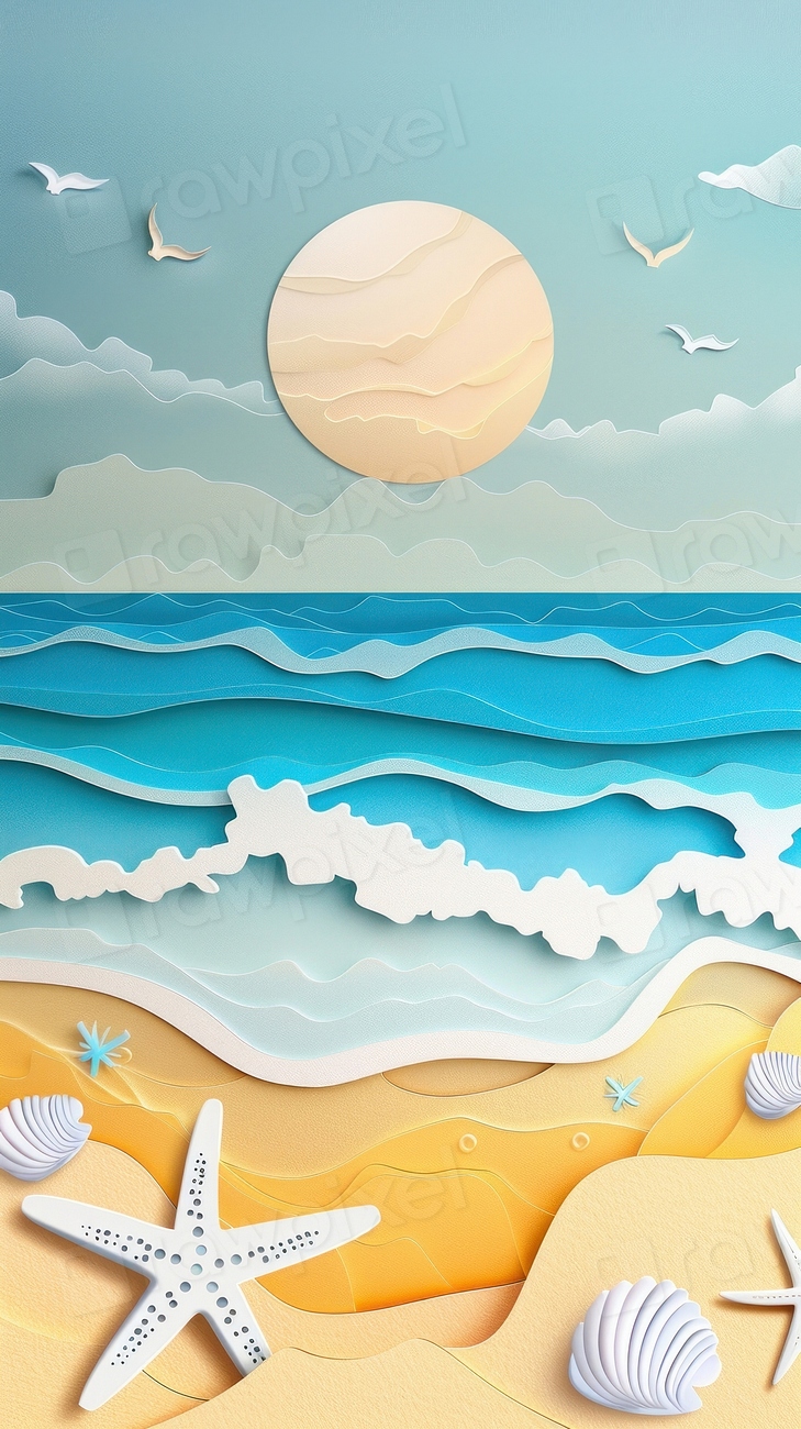 Beach paper cut wallpaper ocean | Free Photo Illustration - rawpixel