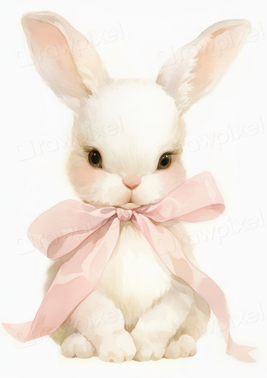 Cute bunny with pink bow | Free Photo Illustration - rawpixel