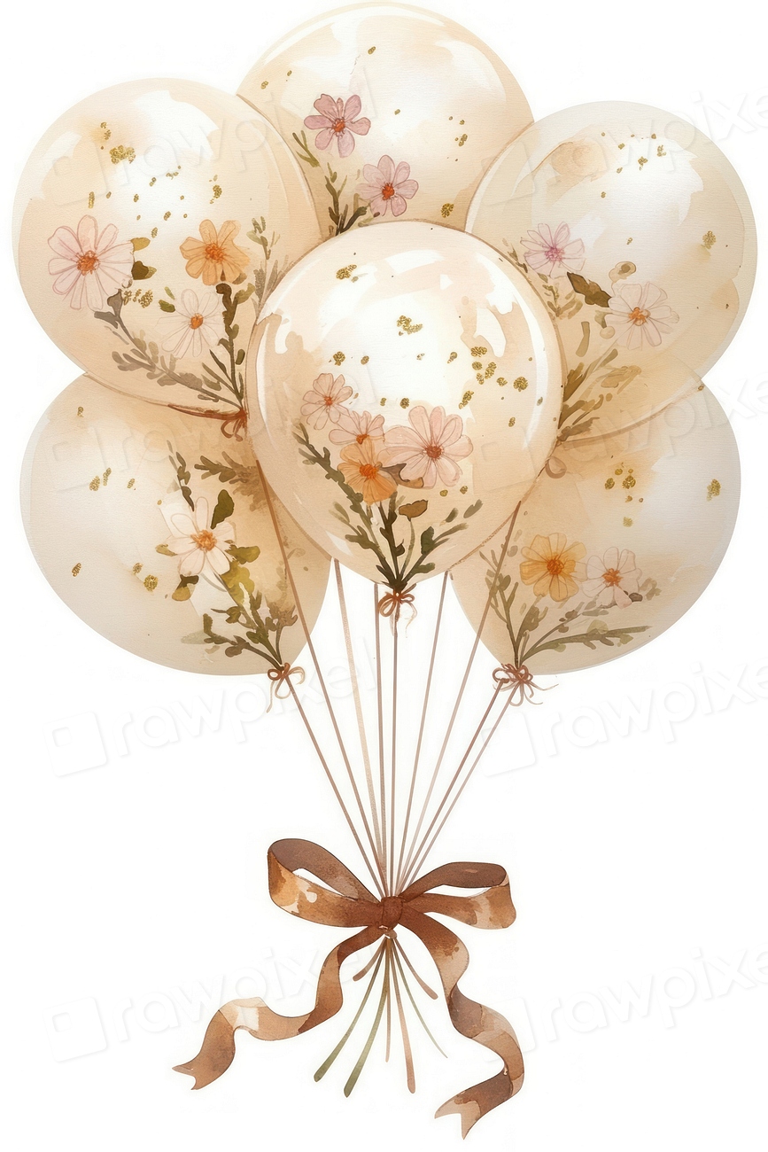 Floral balloons with ribbon bouquet | Free Photo Illustration - rawpixel