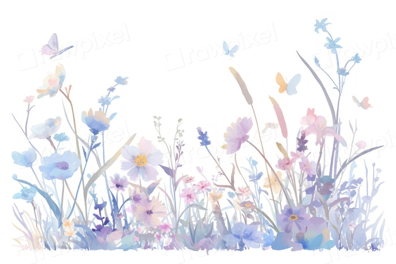 Pastel wildflowers and butterflies | Free Photo Illustration - rawpixel