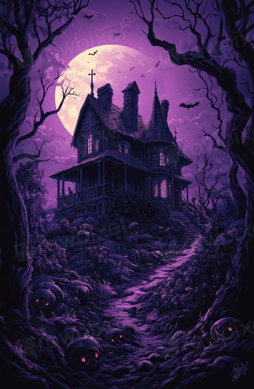 Haunted house wood architecture purple | Premium Photo Illustration ...