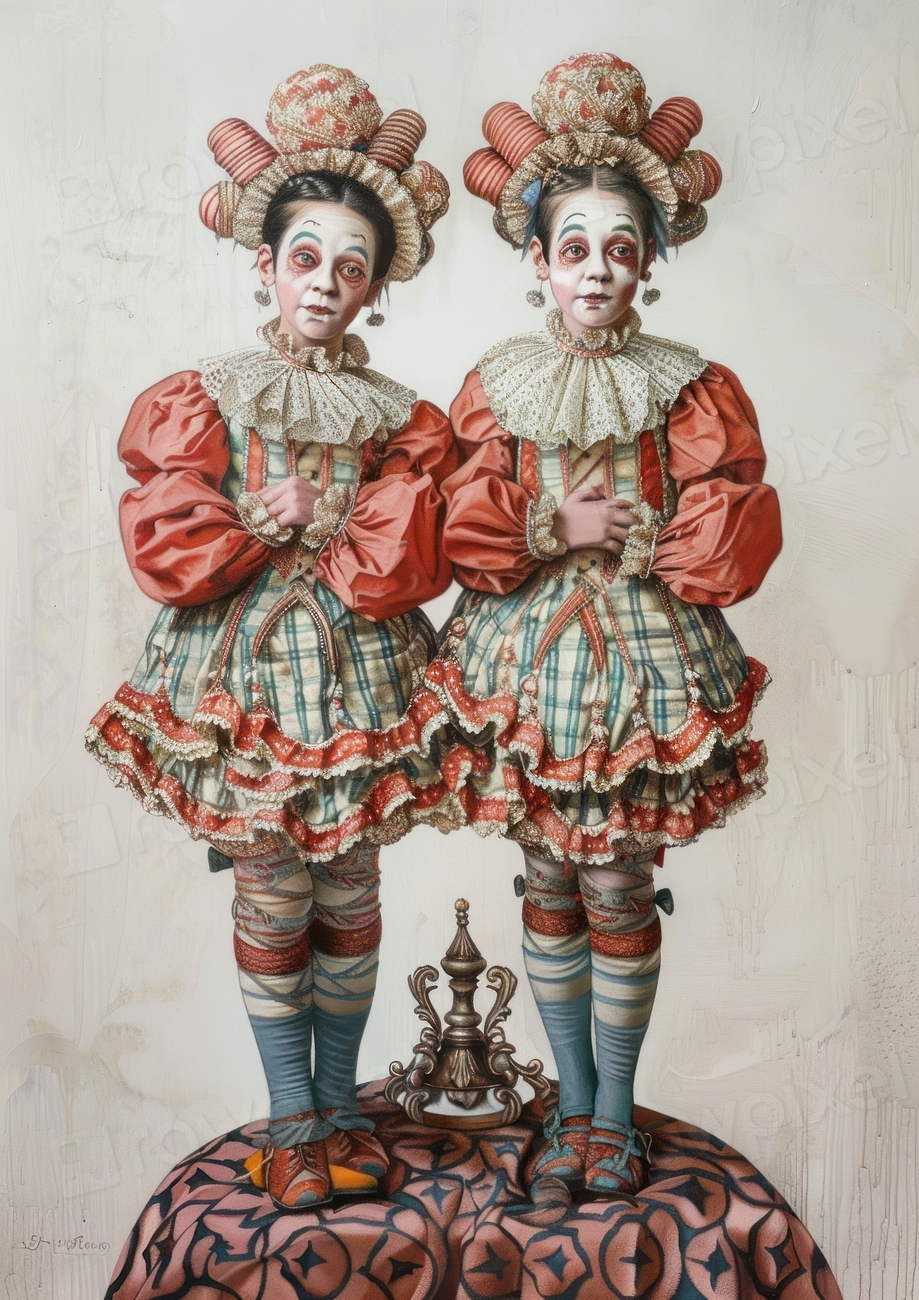 Vintage circus twins in costume | Free Photo Illustration - rawpixel