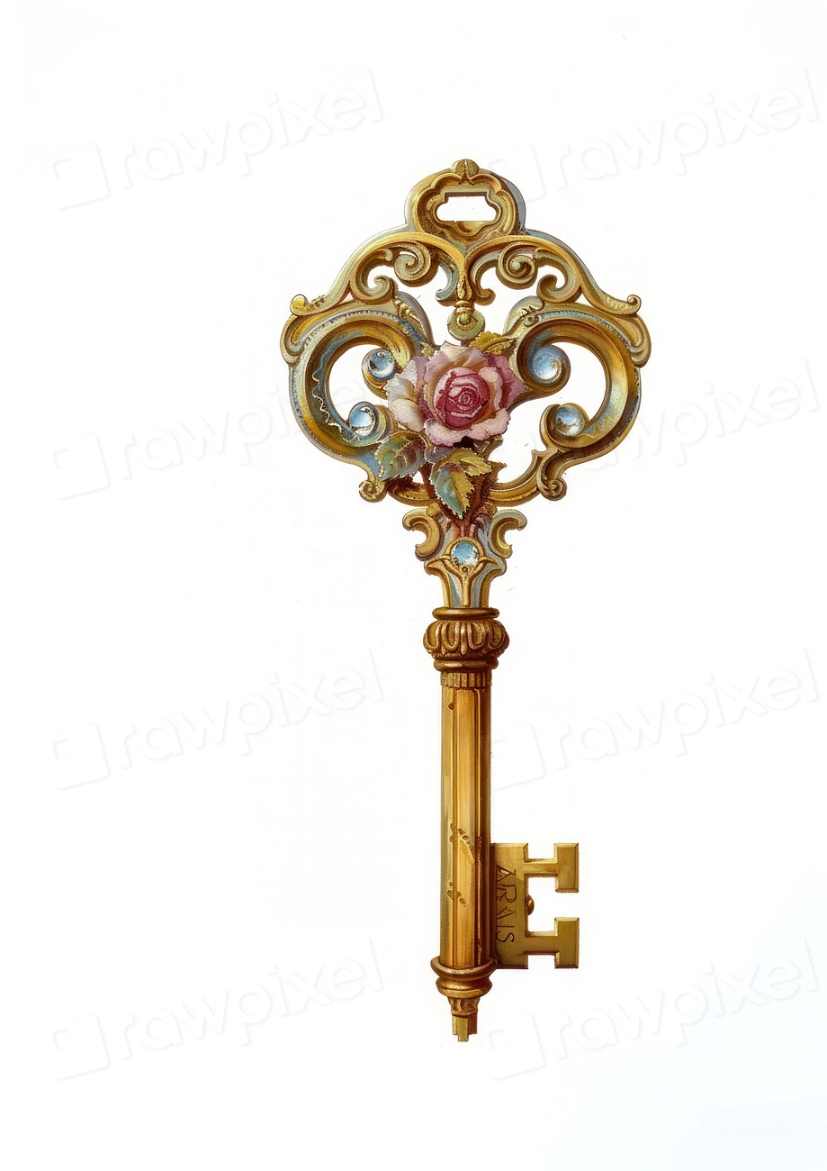 Ornate vintage key with rose | Premium Photo Illustration - rawpixel